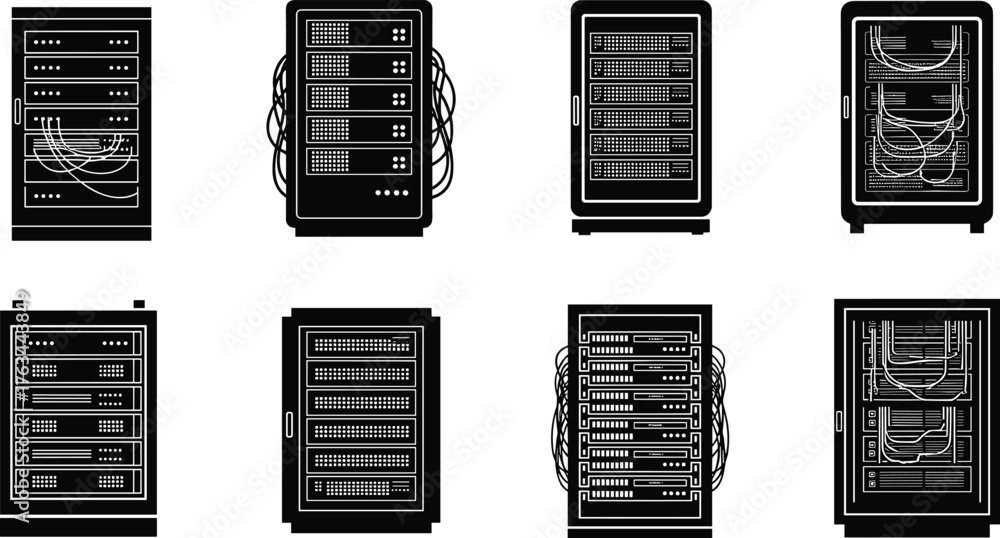 Vector de Stock Server rack illustrations, data center equipment ...