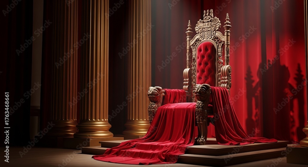Majesty awaits with a luxurious golden throne draped in red fabric fit ...