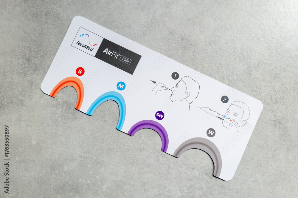 Bradford, UK Oct 21 2025 - Resmed CPAP mask nose fitting chart template ...