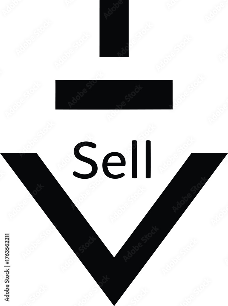 Sell icon with downward arrow symbol Black and White Vector Graphic for ...