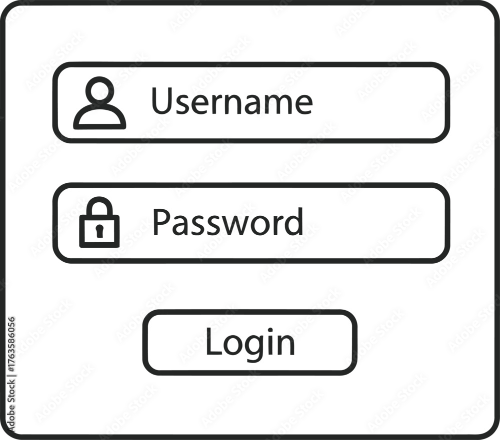 Login Form Interface Vector Icon Black and White UI Design Element for ...