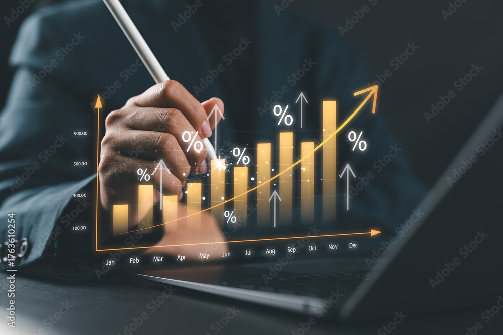 Business graph with percentage, special offer of shopping department ...