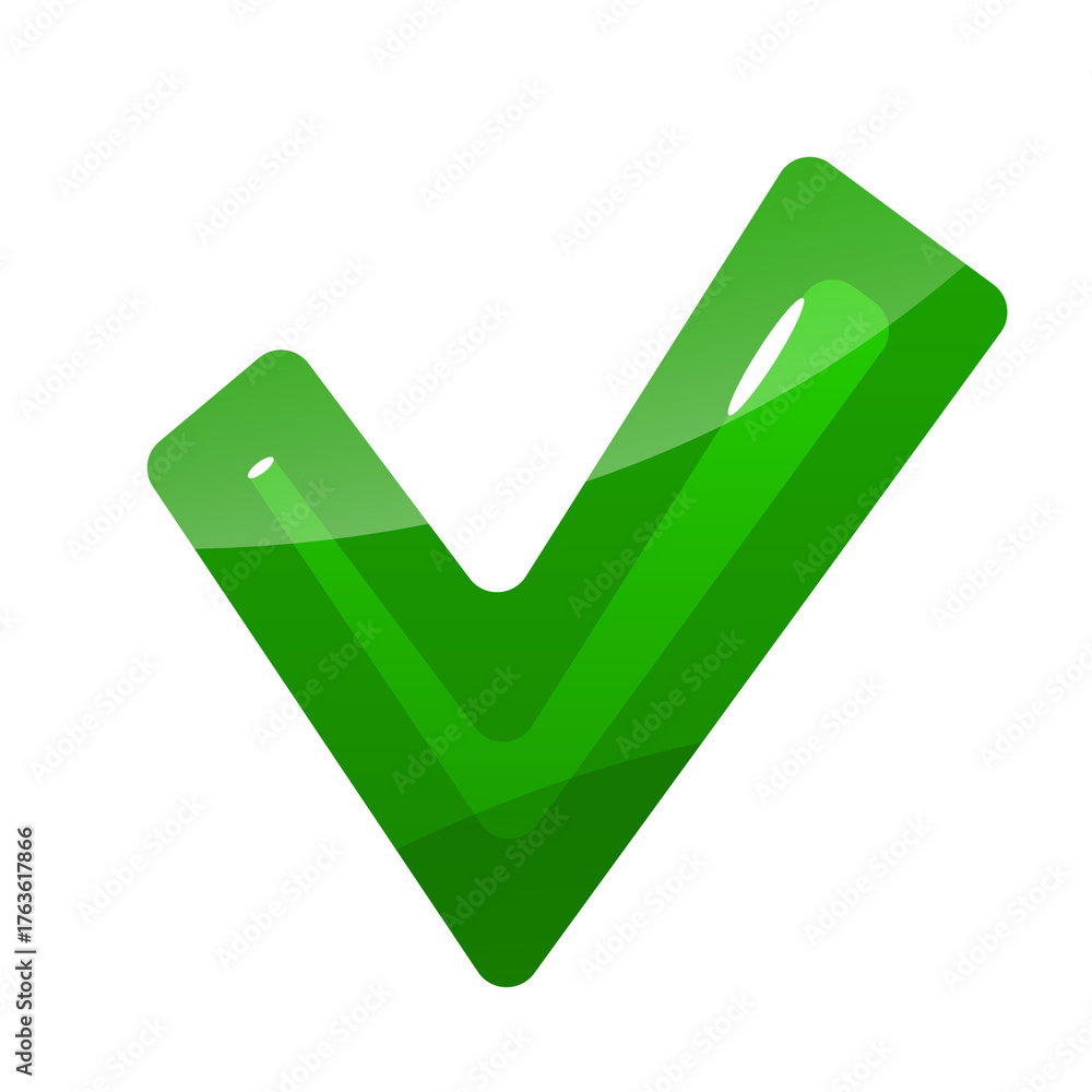 Green Check Mark Icon With Glossy Effect Against Transparent Background ...