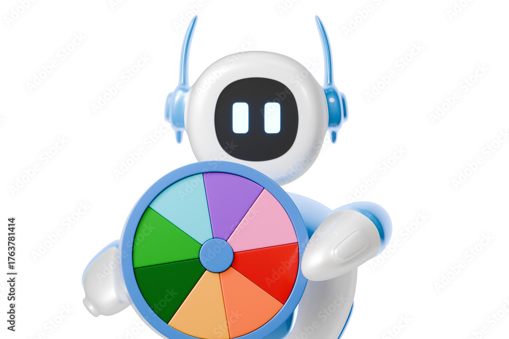 3d ai robot with color wheel icon. color picker concept. Minimal ...