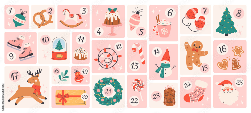 Christmas advent calendar. Cute cozy festive december countdown with ...