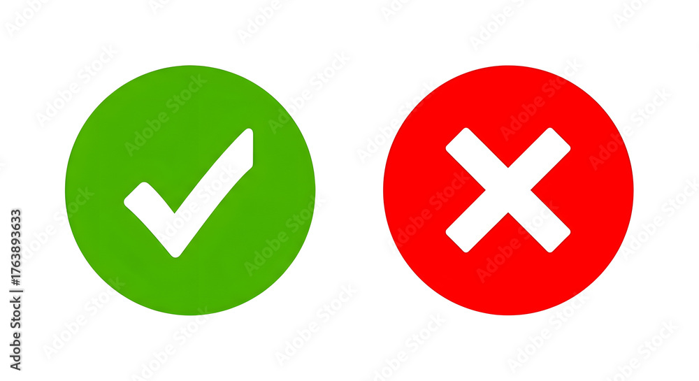 Green check mark and red cross mark symbols for correct and incorrect ...