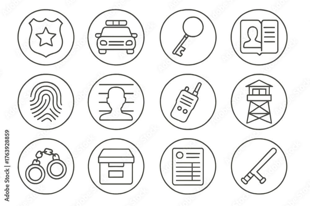Law Enforcement Icons. Line style round icons of law enforcement ...