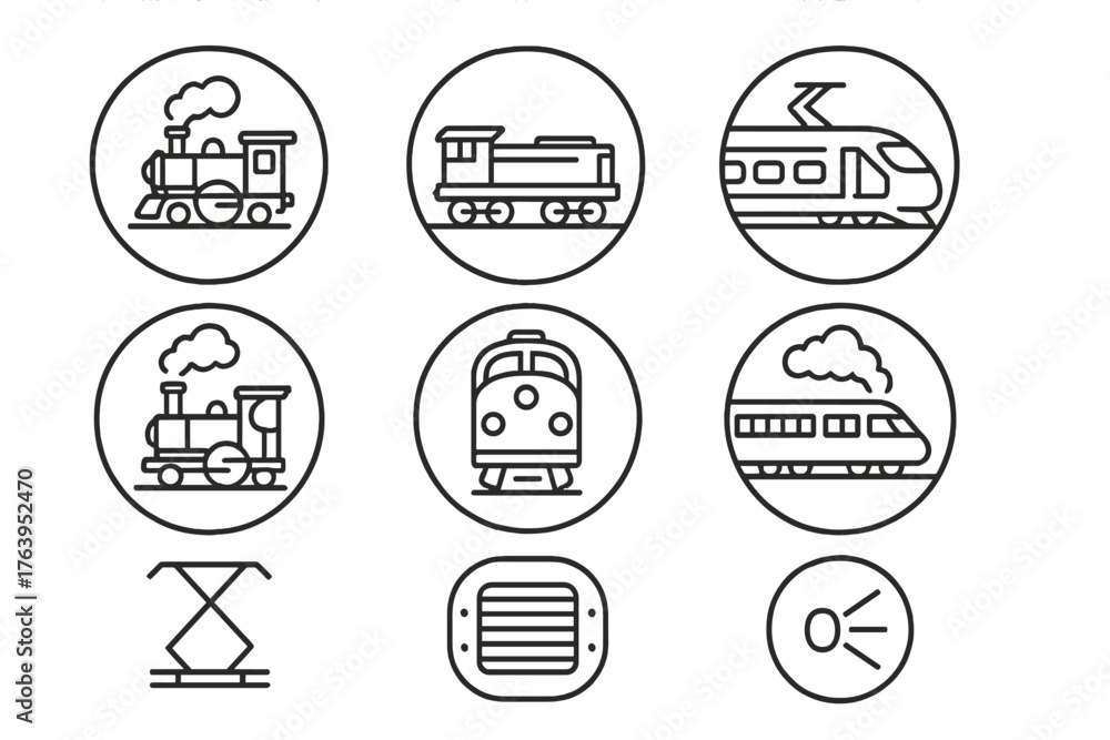 Vector de Stock Line Style Locomotives. Line style icons of locomotives ...