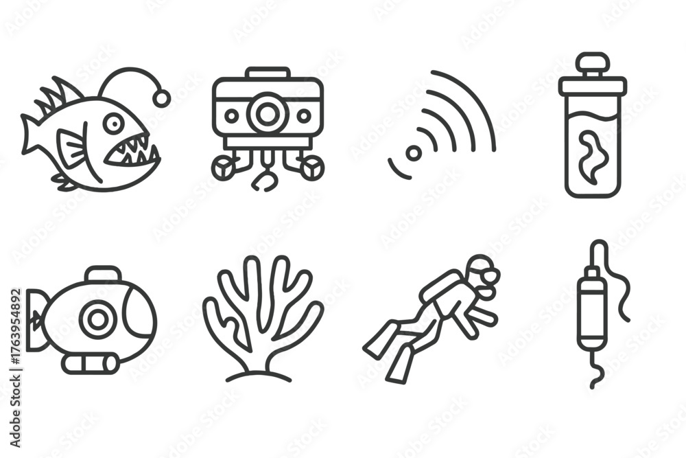 Extreme Ocean Exploration Icons. Line style icons of Extreme Ocean ...