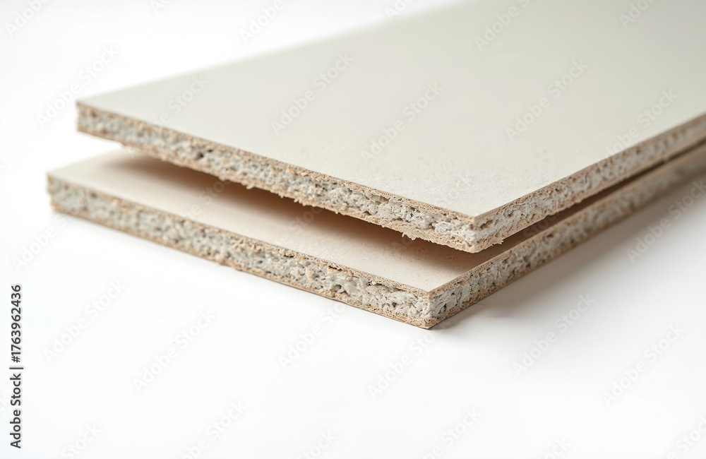 Two pieces of plasterboard drywall stacked on clean white background ...