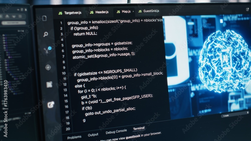 Data center PC screens monitoring backend hardware performance used in ...