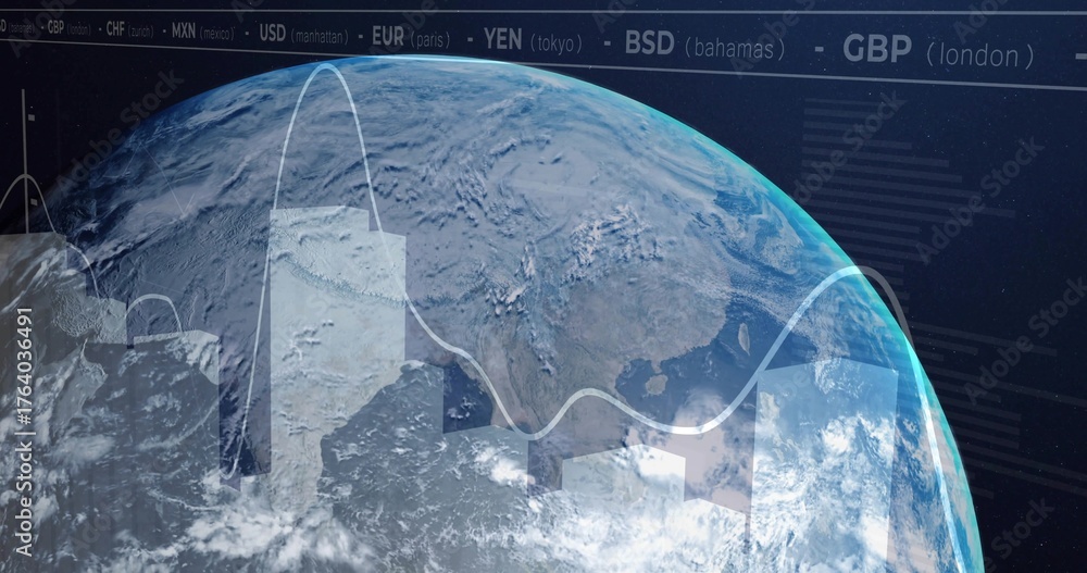 Displaying 3D Earth globe in data dashboard, with bar charts, line ...
