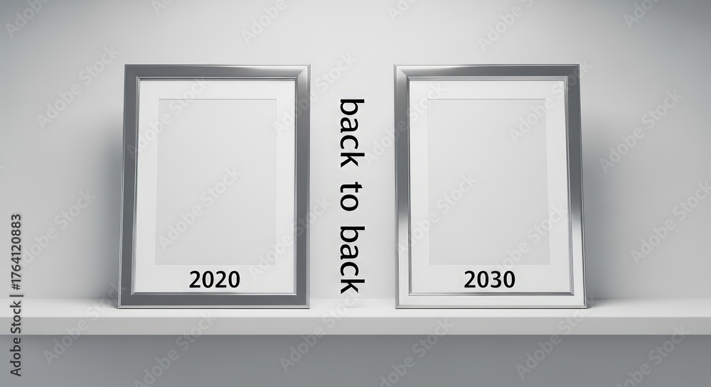 Two picture frames showing the years 2020 and 2030 back to back ...