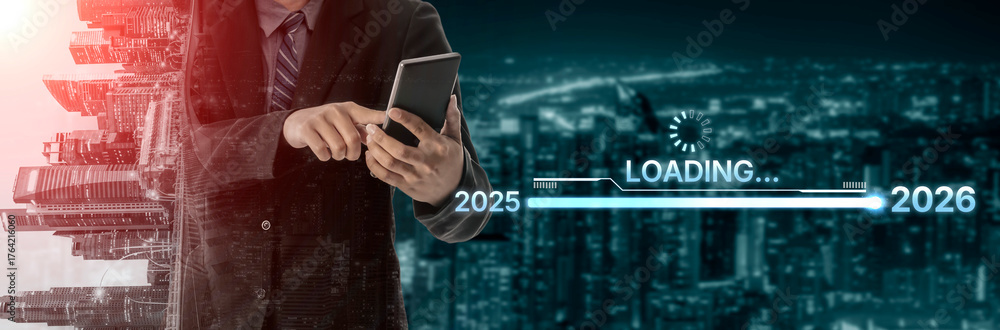 Visualizing the shift from 2025 to 2026. Progress bar symbolizing ...