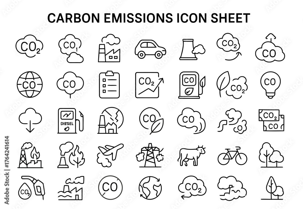 Carbon Emission Icons: A comprehensive and detailed icon sheet ...
