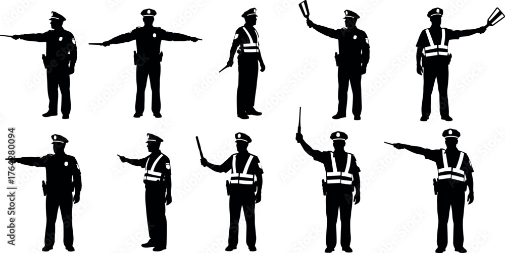 Image vectorielle Stock Traffic police silhouettes, vector officer ...