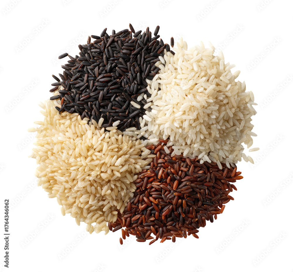 Four types of rice in a circular arrangement Stock Photo | Adobe Stock