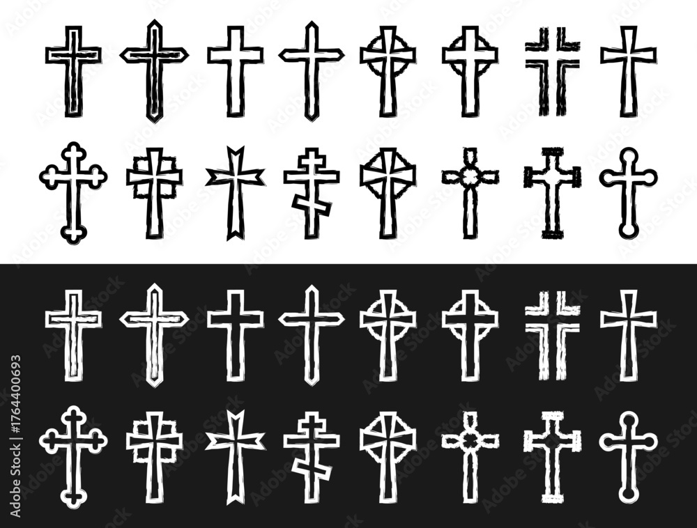 Christian cross symbols collection presenting religious iconography ...