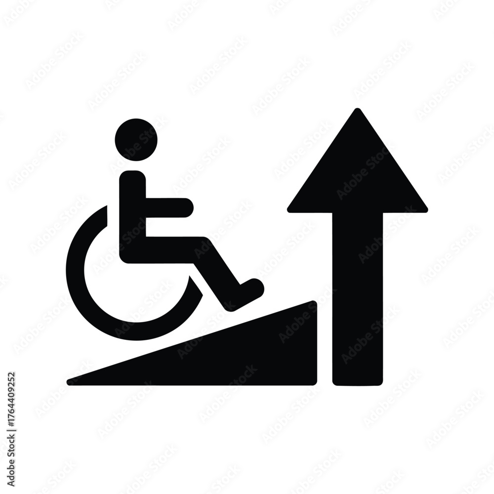 Accessible ramp and upward arrow symbol for disability access and ...