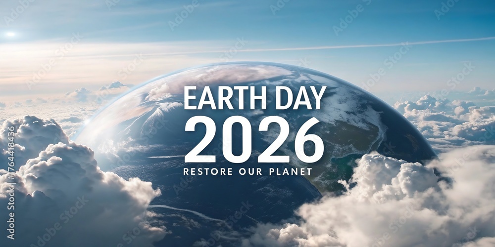 Earth Day 2026 Restore Our Planet environmental theme with view of ...