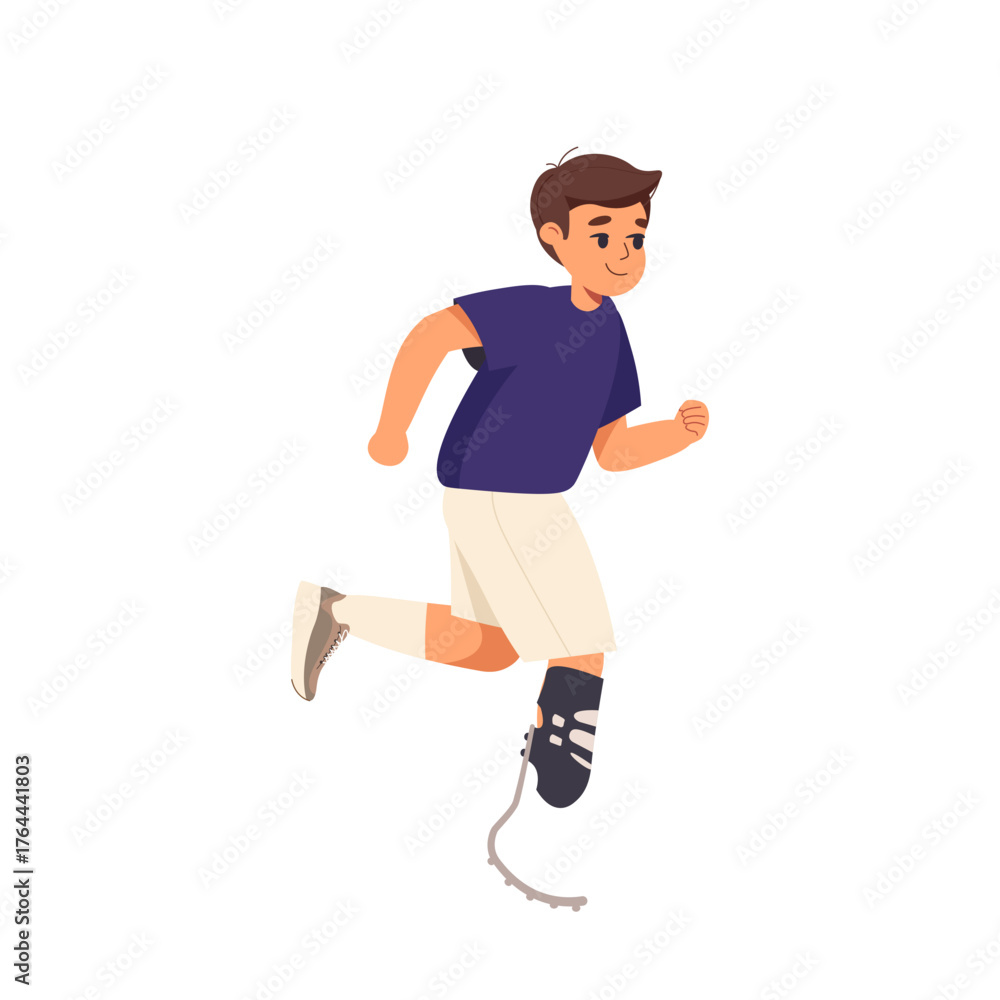 Kid with prosthetic leg run on race. Little smiling boy kid cartoon ...