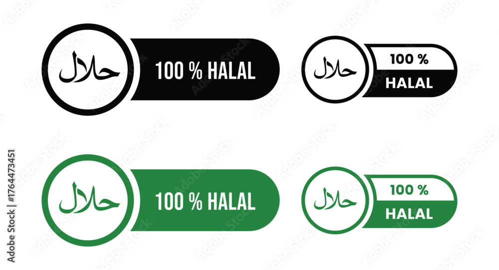 Halal food certified icon. Halal food labels. Halal sign, Vector ...