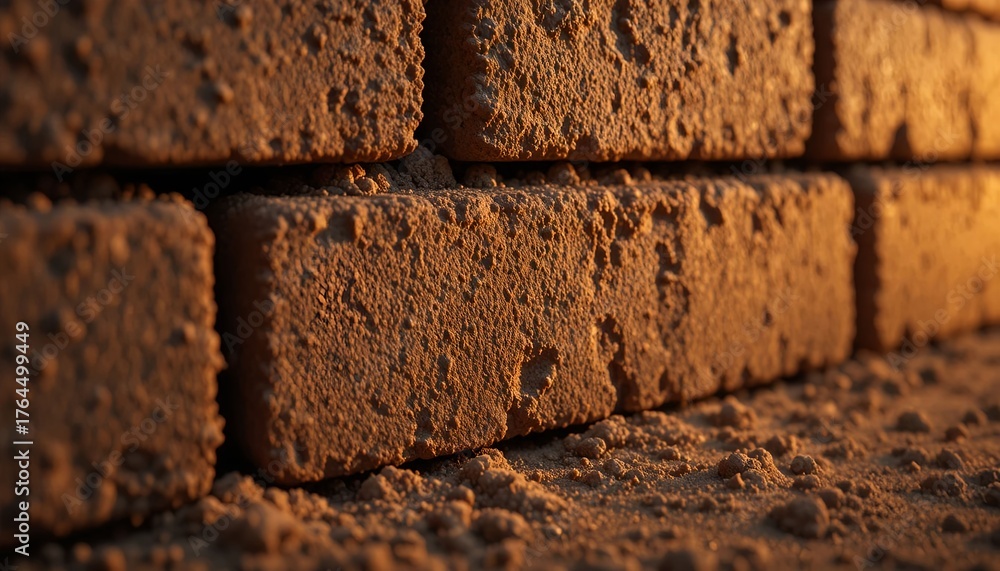 Chamotte refractory bricks close-up, subtle fire reflection, warm ...