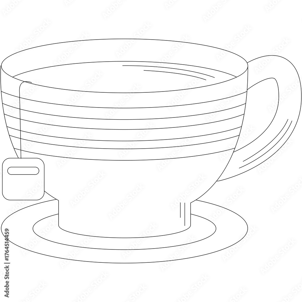 Outline of a tea cup and saucer made of dotted lines and dashes on a ...