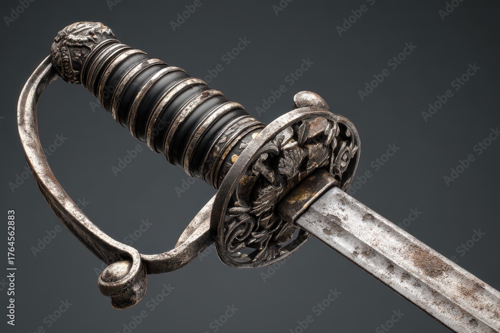 Civil War Sword: Hilt Detail of an Old Metal Saber in Isolated Setting ...