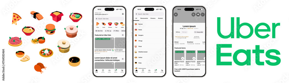 เวกเตอร์ Stock Uber Eats Template UI App 2026 update with liquid glass ...
