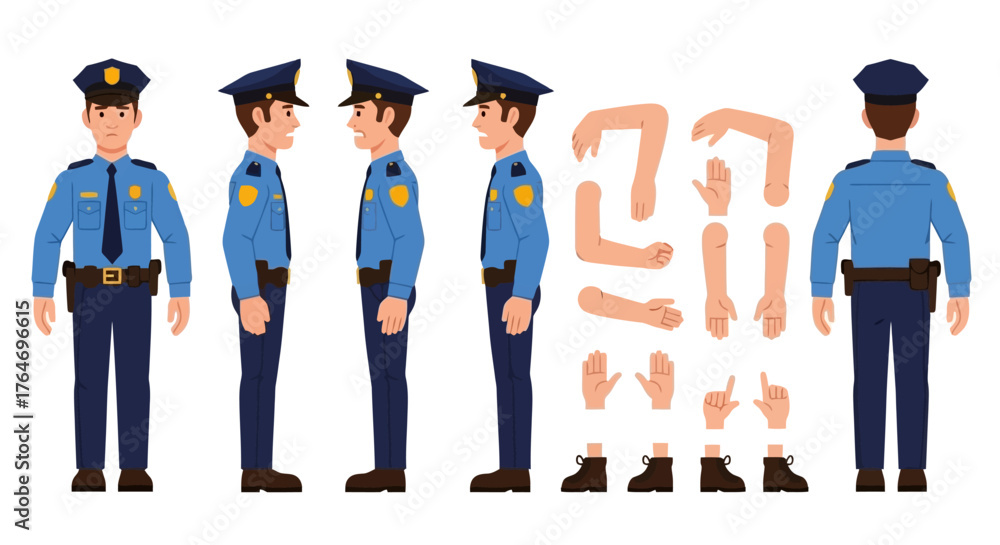 Male police officer character creation set with separate body parts and ...