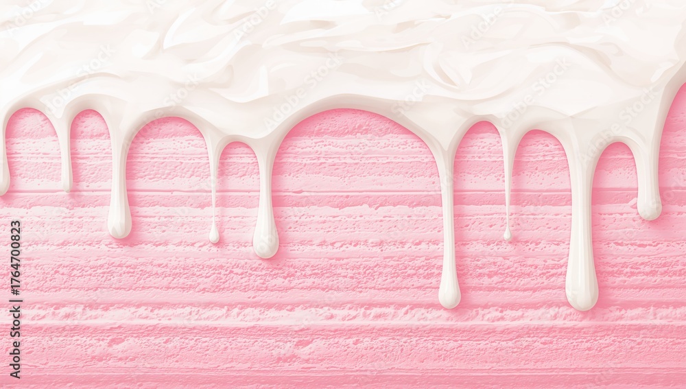 Dripping layers of creamy white and pink yogurt, chocolate, or ice ...