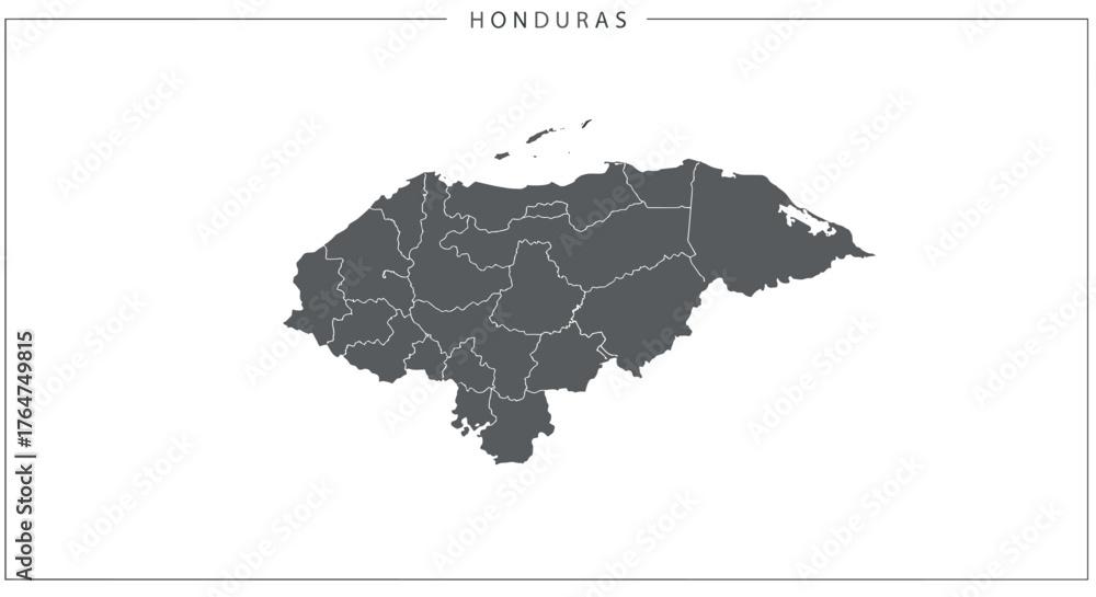 Detailed map of honduras with borders and regions on a white background ...