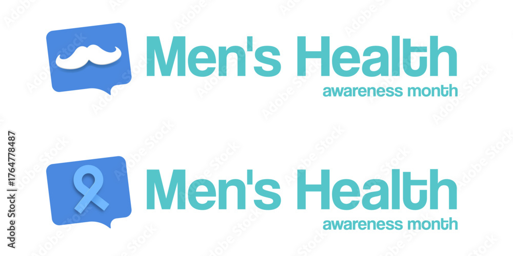 November Mens Health awareness month wide text banner with blue ribbon ...