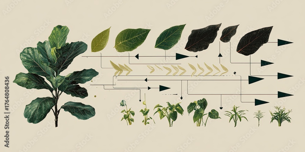 Foto de Stock Botanical illustration, plant with large leaves showing a ...