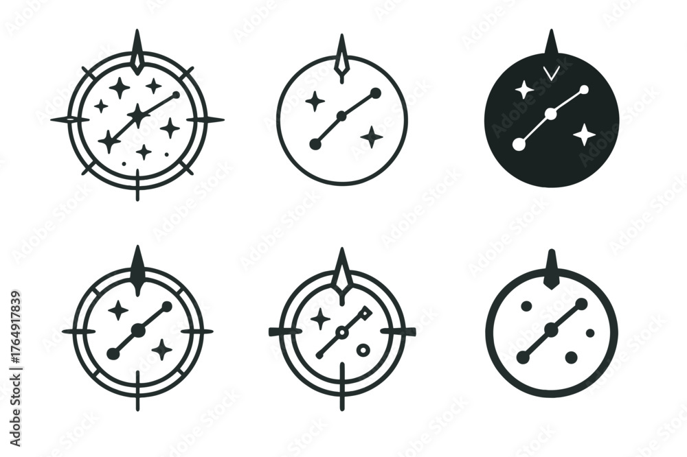 Stock-Vektorgrafik „Star Chart Logos. Astronomy and stargazing. Set Logo of star chart compass ...