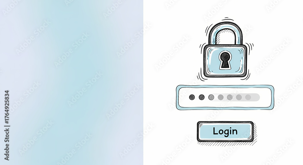 Login box concept with padlock sketch on white background, login box ...