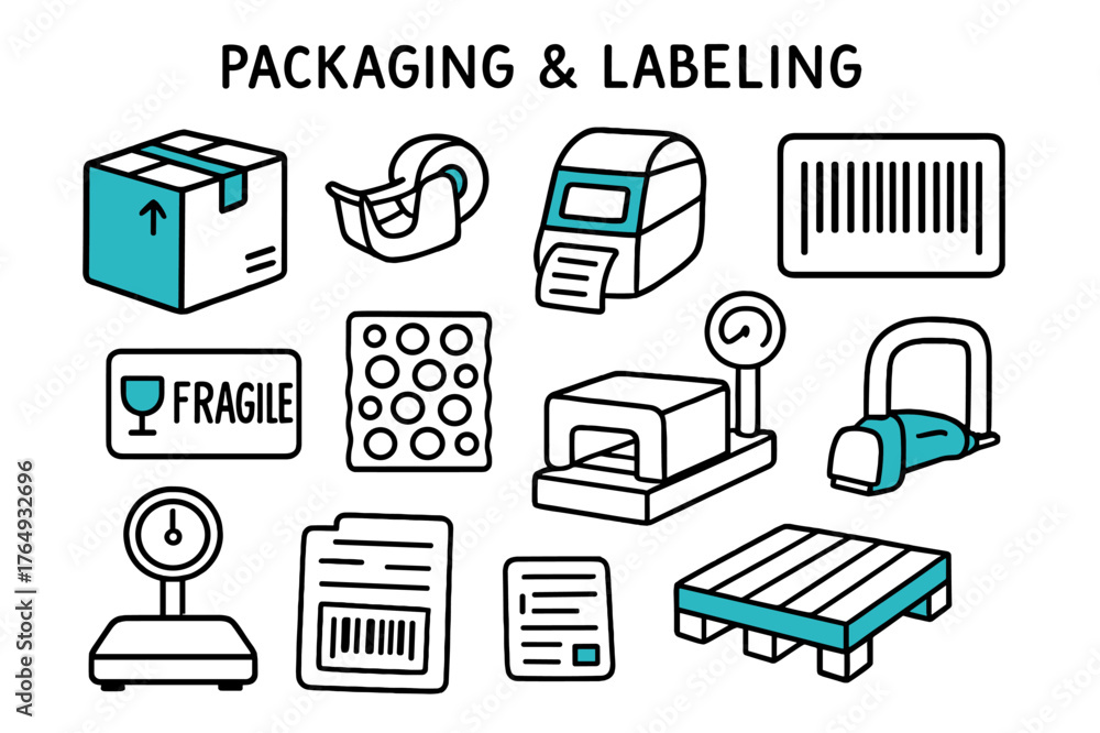 Packaging Doodle Icons. // Packaging & labeling. Hand-drawn doodle ...