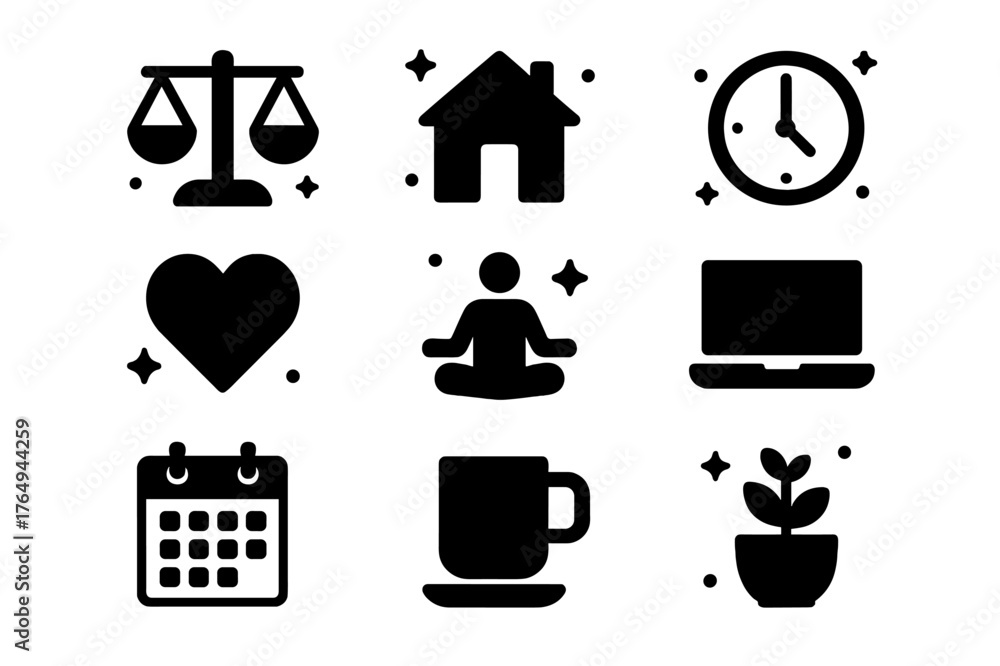 Balanced Life Icons. Work-Life Balance. Solid icons set of Work-Life ...