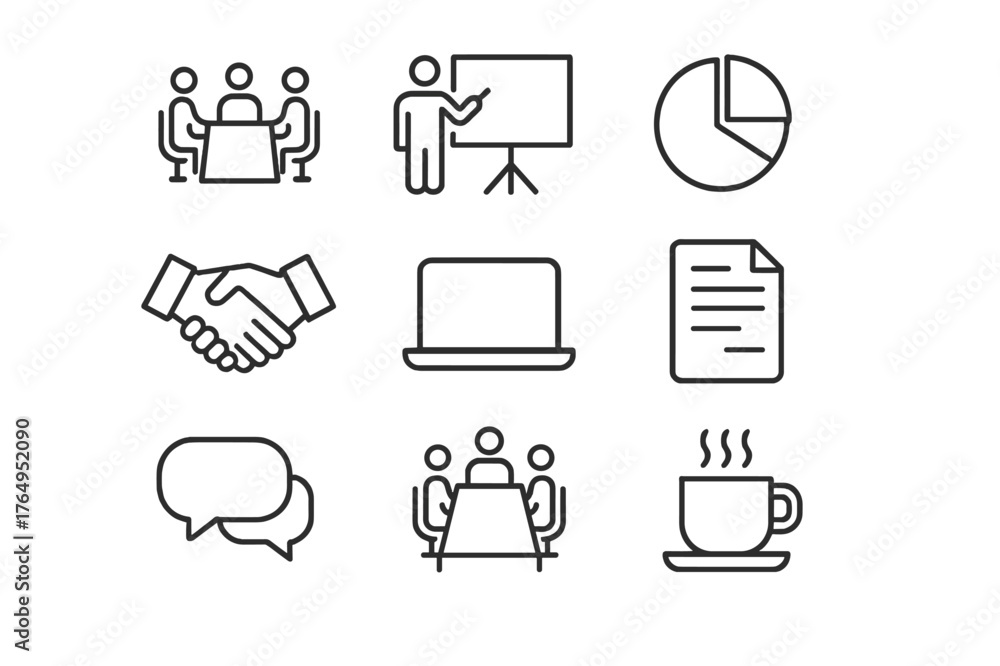Stock-Vektorgrafik „Business Meeting Icons. Business Meeting. Line icon ...