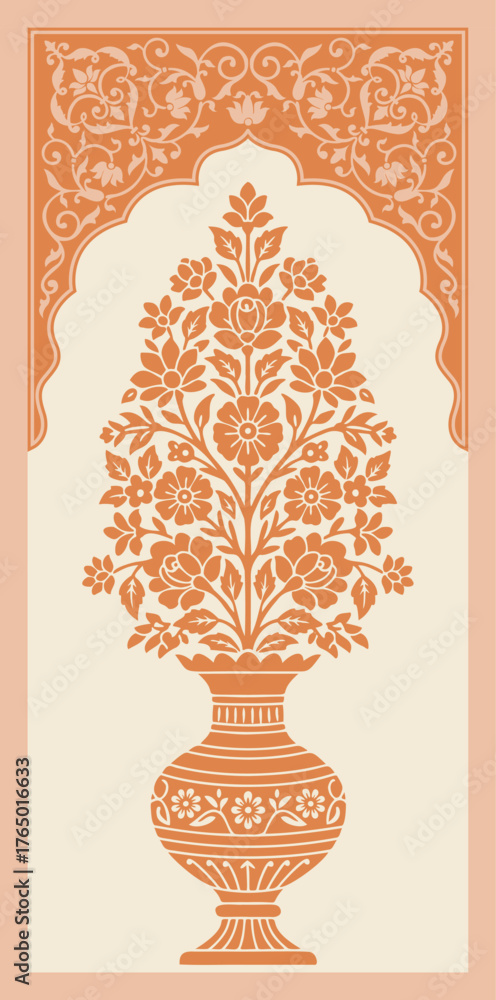 Mughal floral vase panel vintage art flower. Antique Mughal window ...
