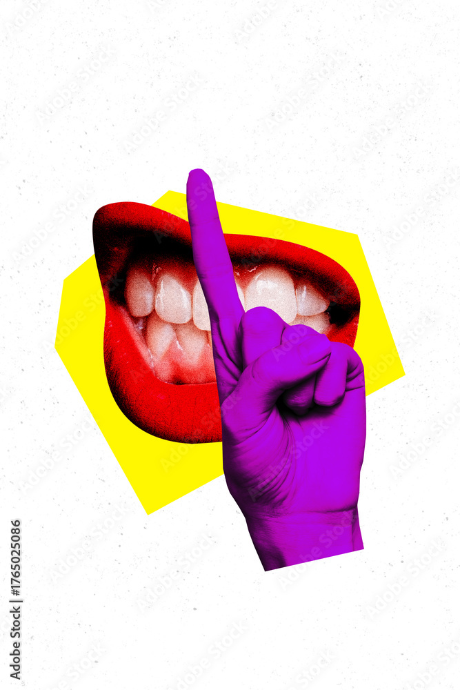 Trend composite banner artwork 3d photo collage of human hand show shh ...
