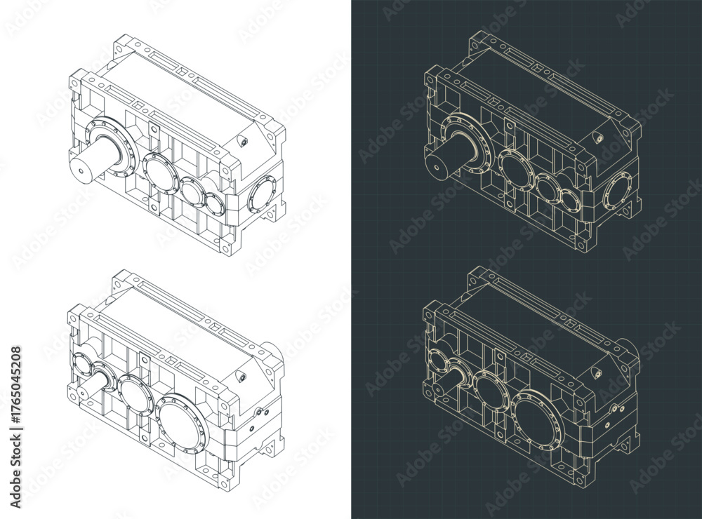 High performance reduction spur gear box isometrivc drawings Stock ...