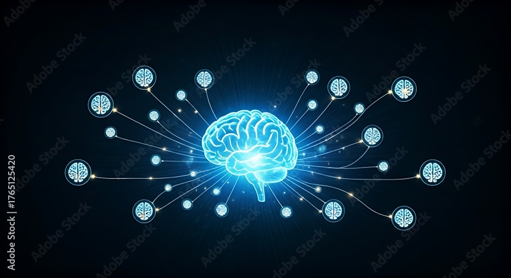Collective intelligence concept. Multiple brain icons are connected to ...
