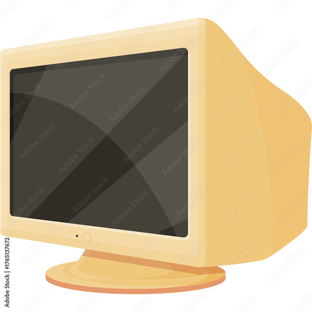 Retro Beige CRT Computer Monitor Displaying A Dark Screen With A Small ...