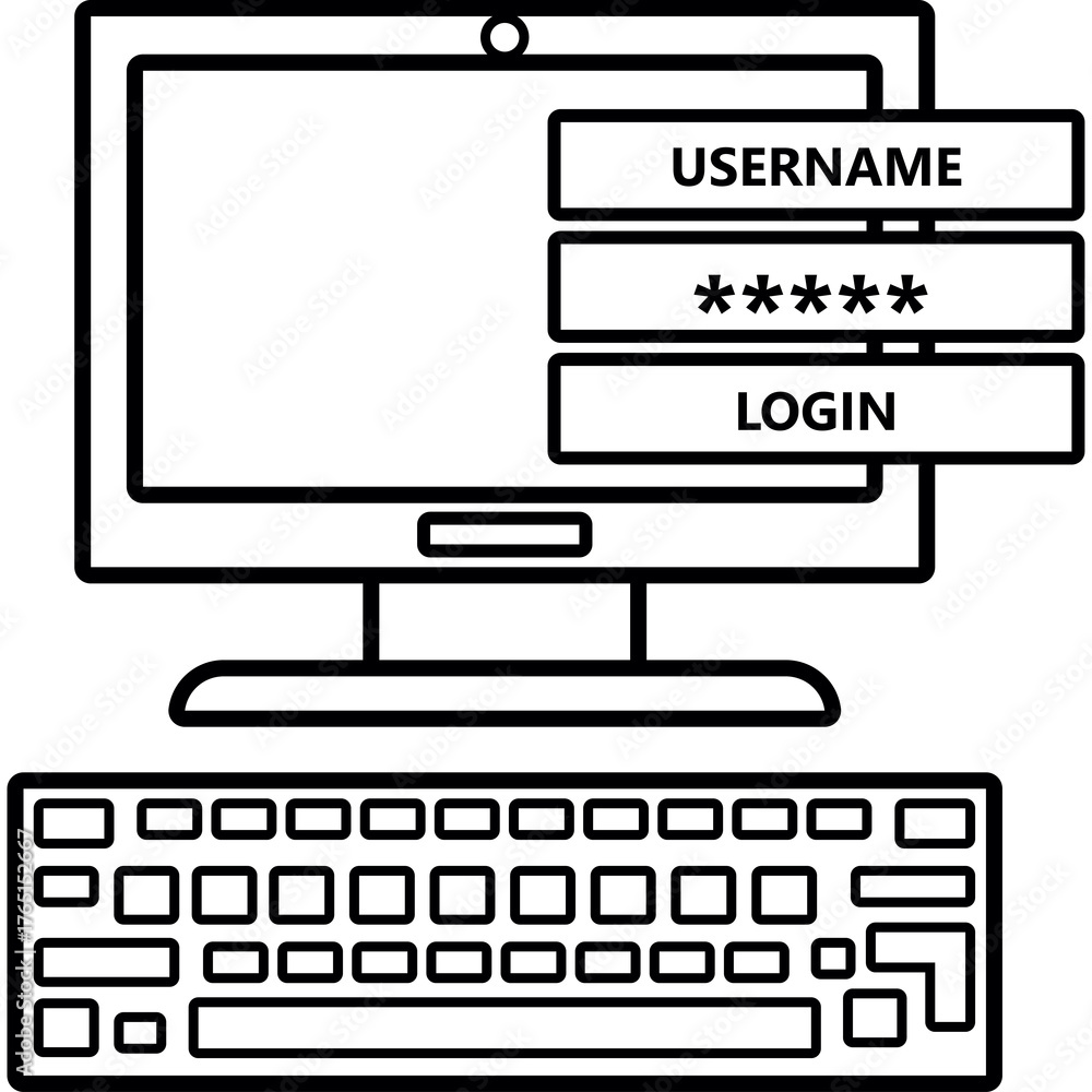 Stock-Illustration „Computer monitor keyboard and login screen with ...