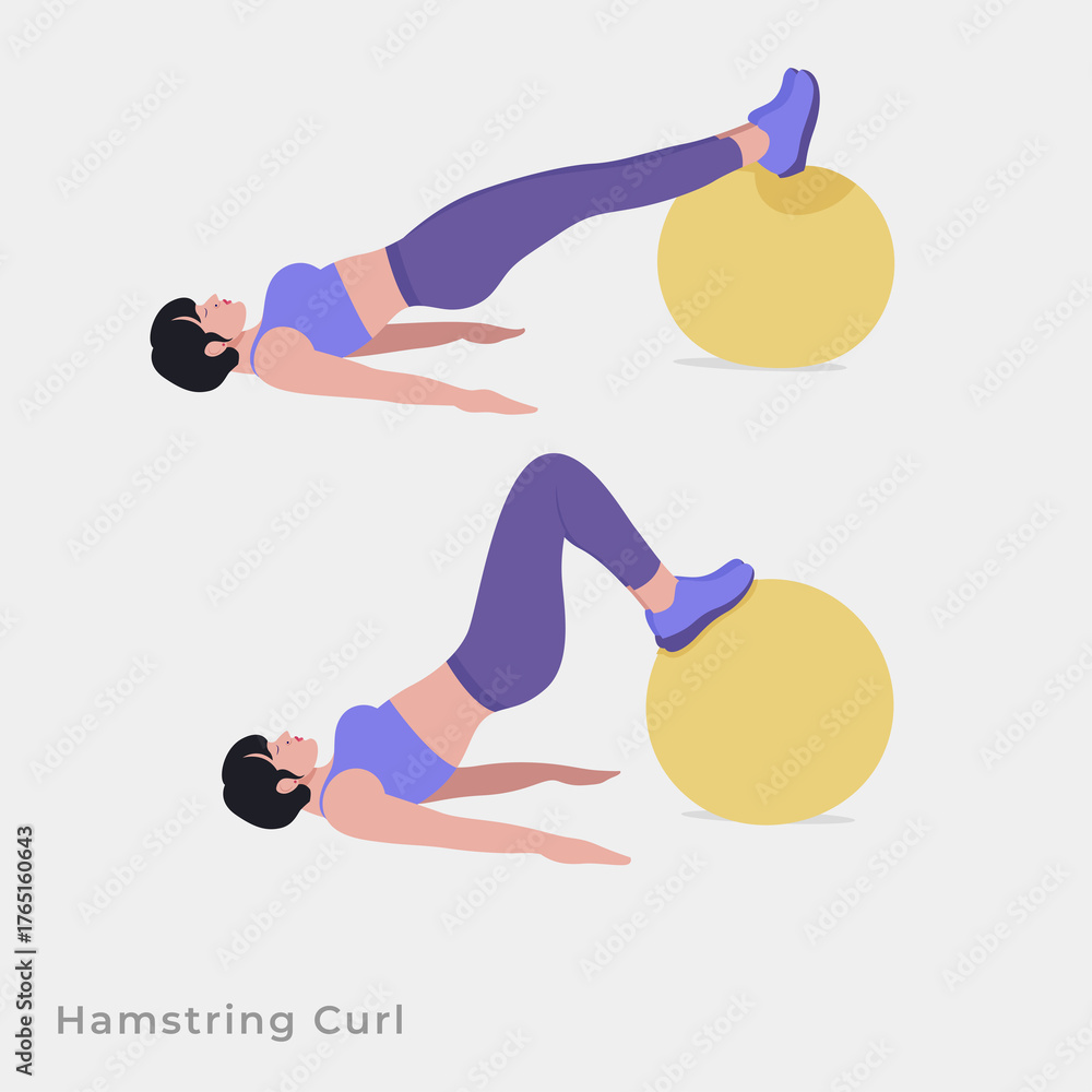 Ilustrace Two Fitness Poses Of A Woman Performing Hamstring Curls With ...