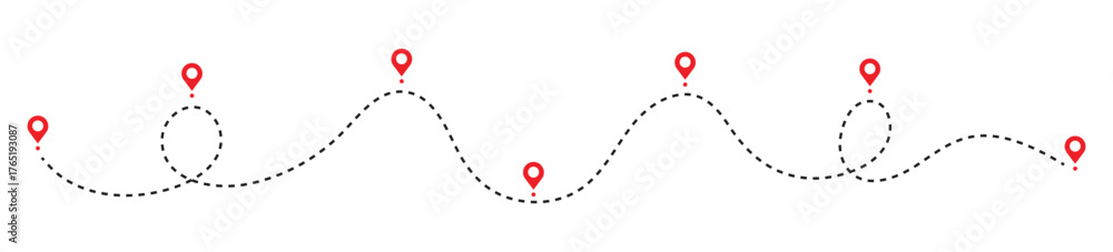 Dot line path route travel vector with location map pin icon. Route ...