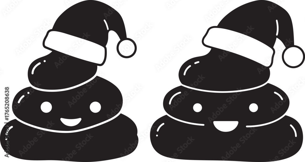 Cute poop characters wearing santa hats silhouette Stock Vector | Adobe ...