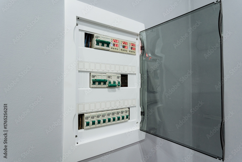 open panel with circuit breakers, maintenanceready electrical panel ...